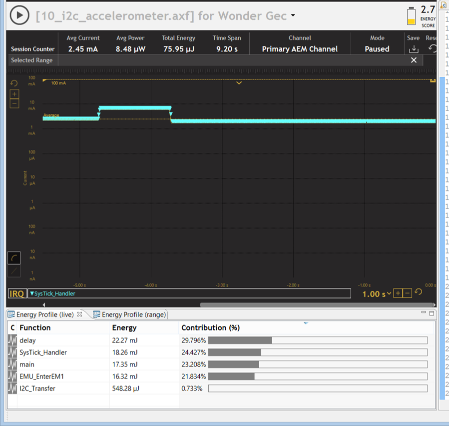 Chapter 10.4: Control an accelerometer over I2C Part 4 - Use Energy Profiler
