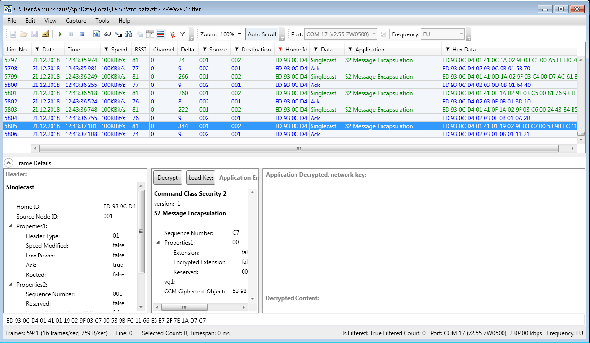 Decrypt S2 frames in Zniffer trace