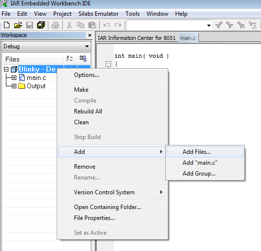 Creating a project for C8051 MCUs in IAR Embedded Workbench