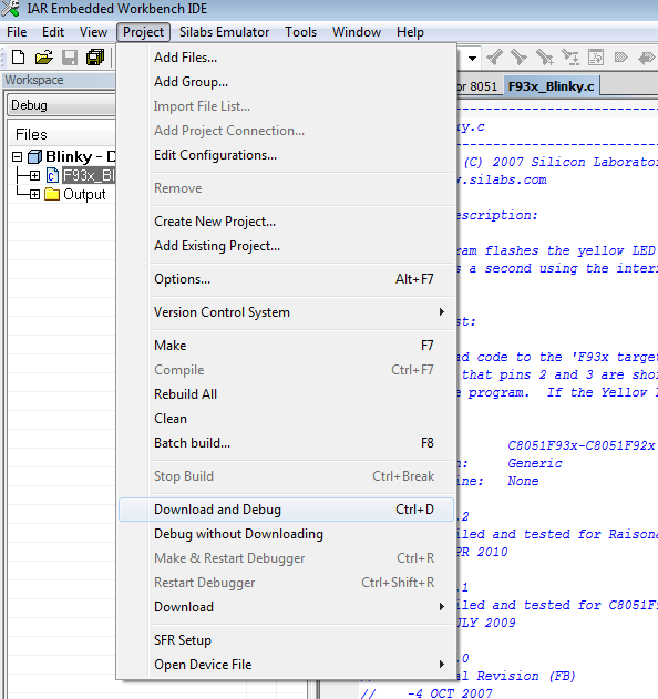 Creating a project for C8051 MCUs in IAR Embedded Workbench