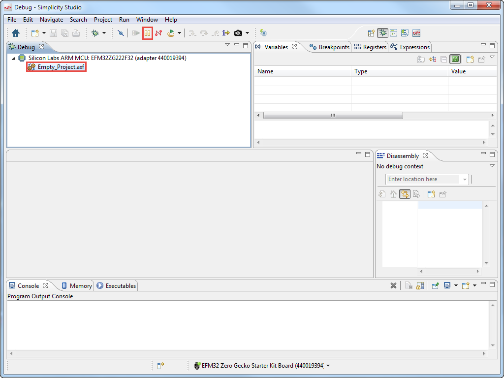 Studio IDE Debug suspend/halt button not enabled