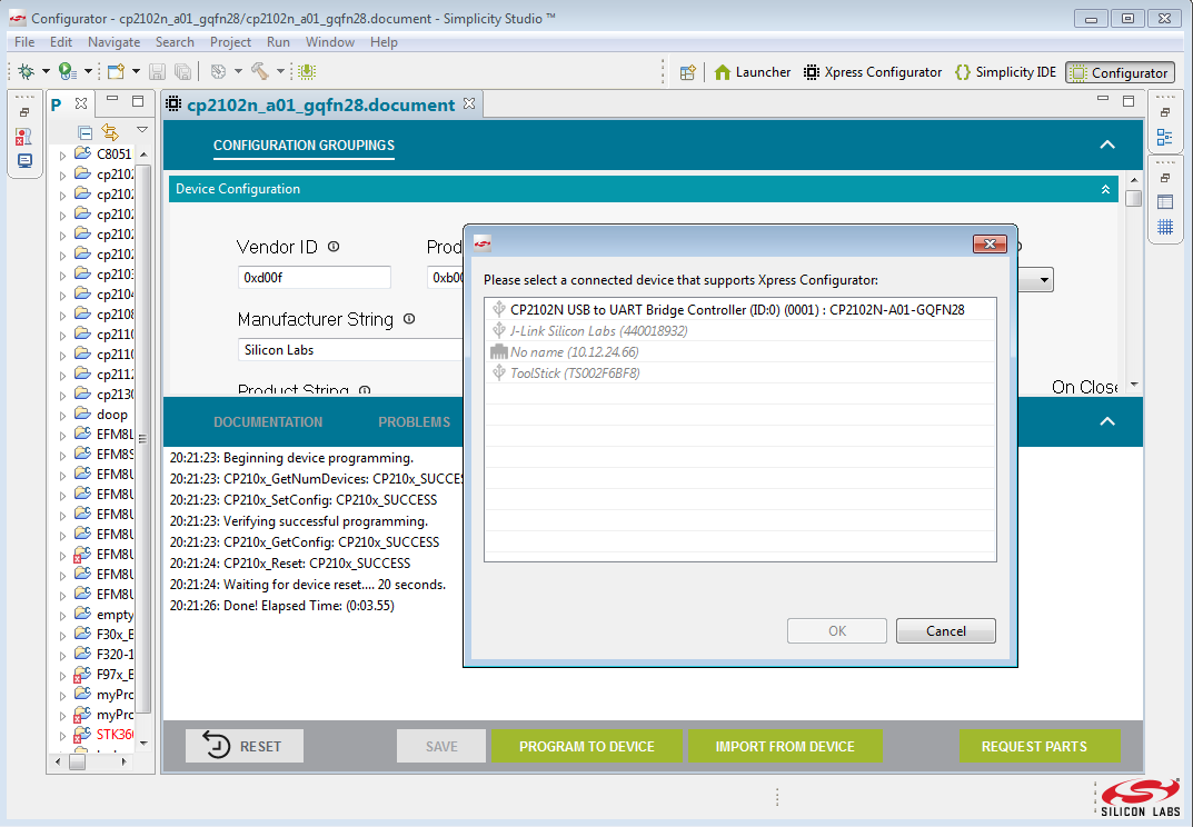 CP210x device not verified after programming when changing the device ...