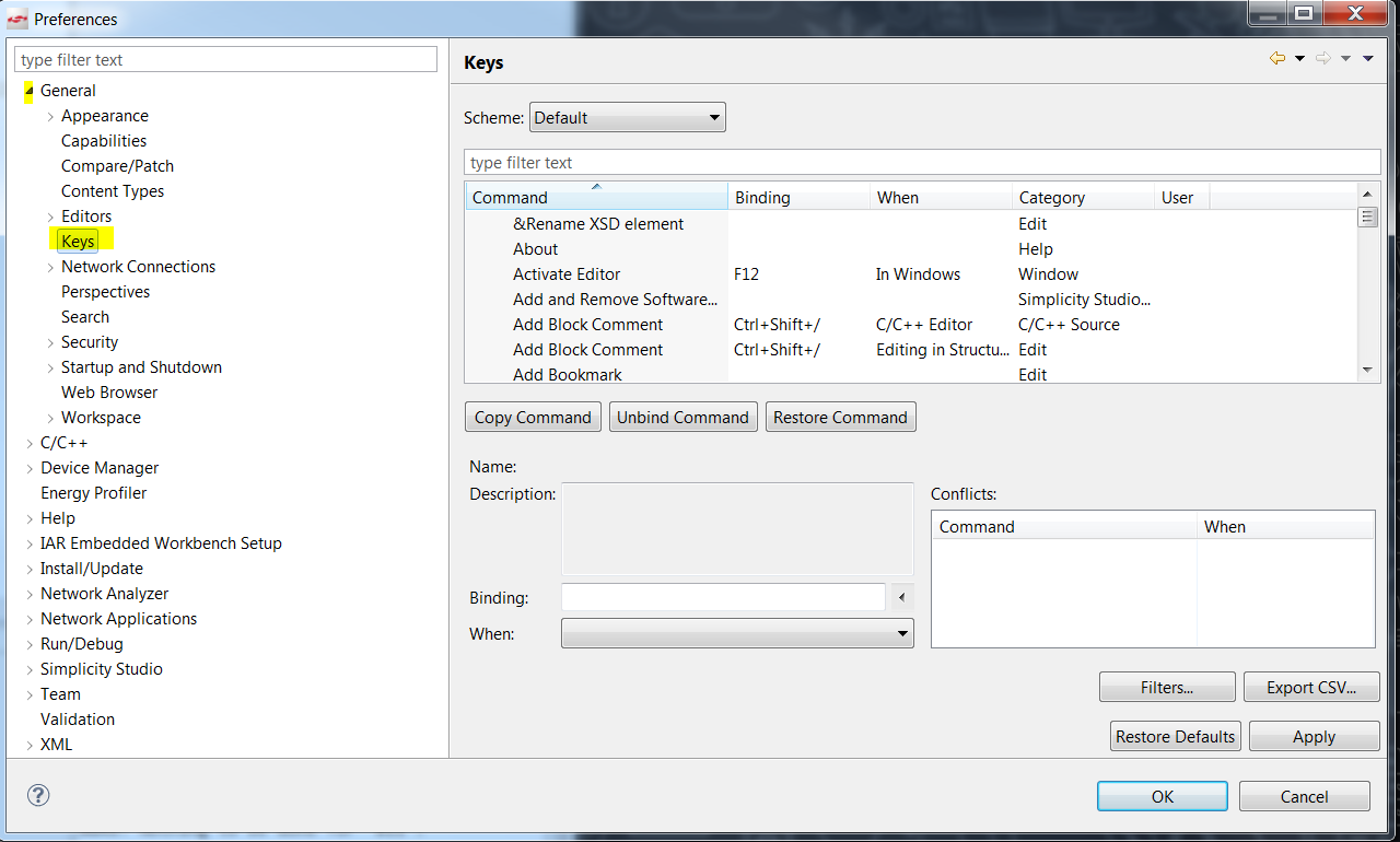 Remapping keys in the Simplicity Studio debugger
