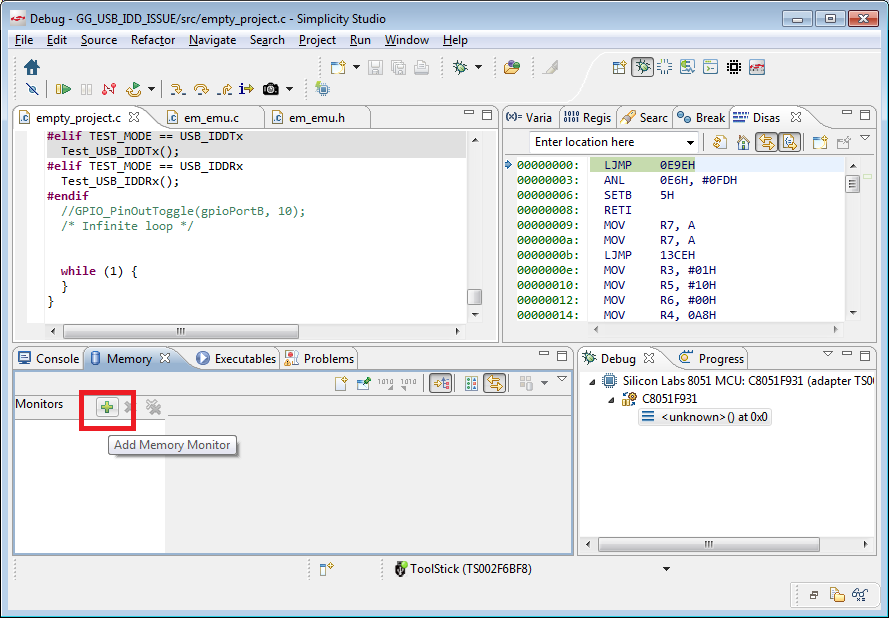 Downloading the memory of a device using Simplicity Studio