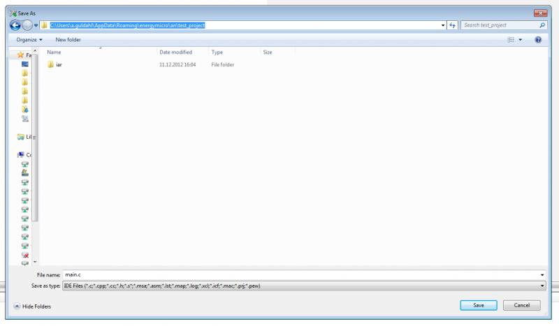 Create a new project in IAR