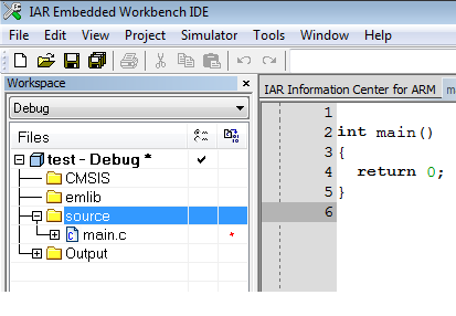 Create a new project in IAR