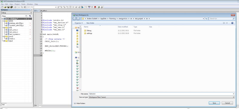 Create a new project in IAR