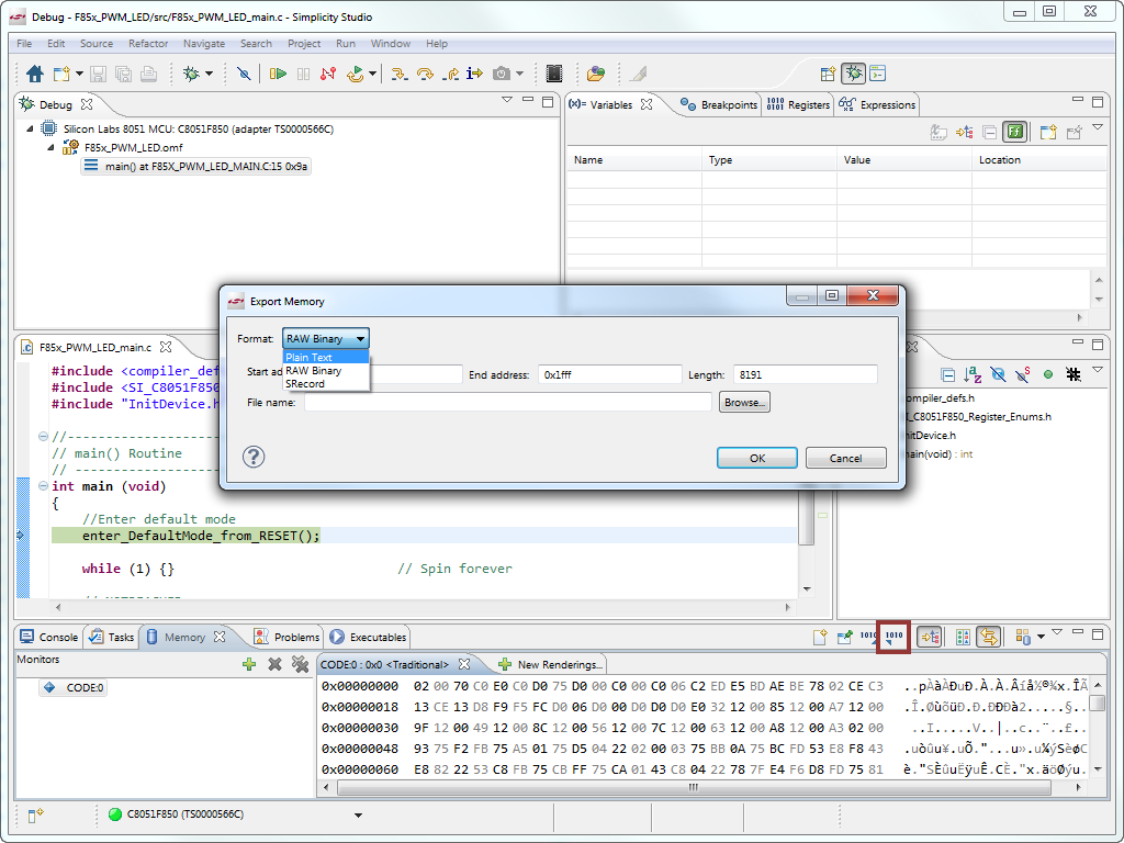 Simplicity IDE: Uploading Memory Space to a File
