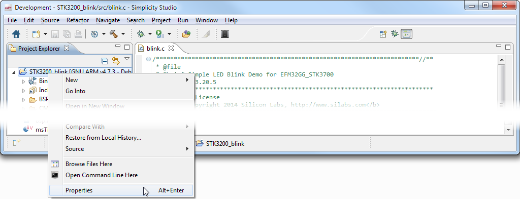Using a custom linker script in Simplicity IDE.1