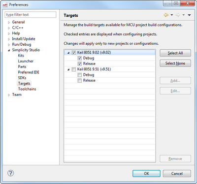 Simplicity IDE: Changing the Toolchain for an Existing Project