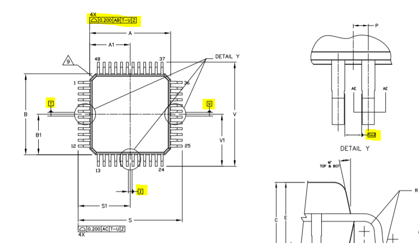 Pin width: EFM32HG TQFP-48 package