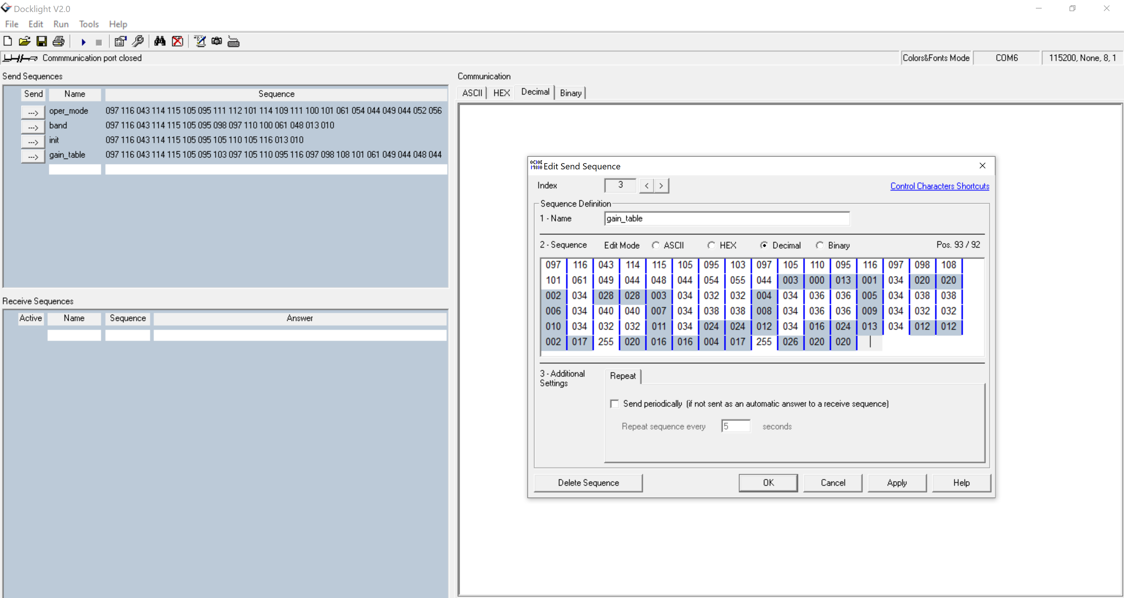 Custom user gain table preparation using AT commands with RS911x (NCP)