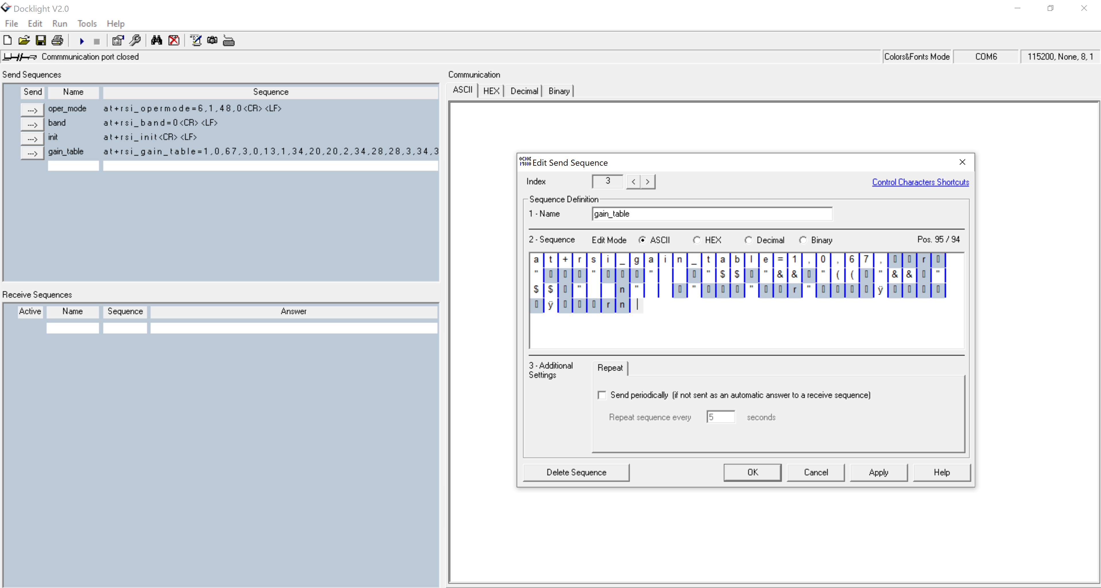 Custom user gain table preparation using AT commands with RS911x (NCP)