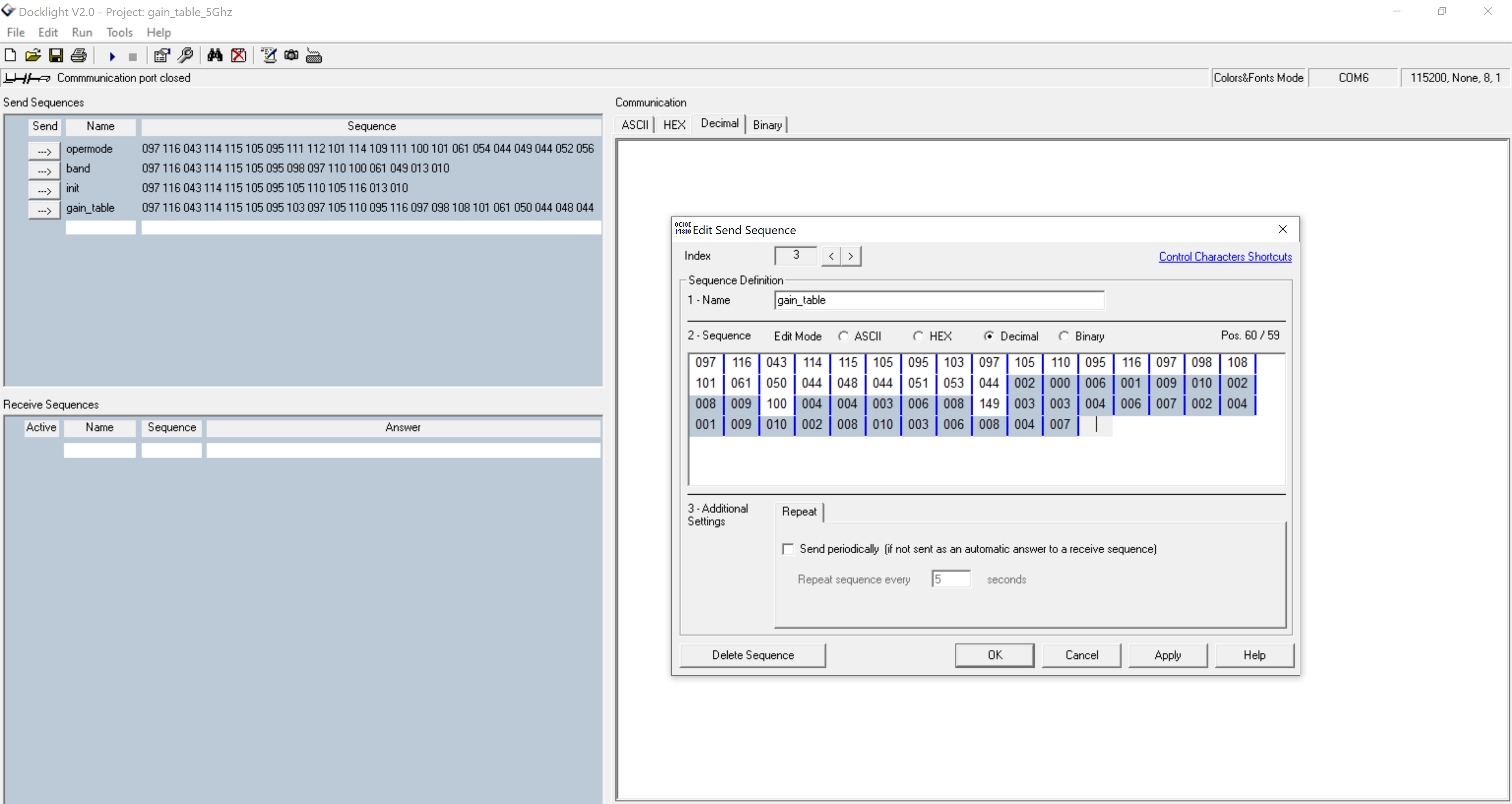 Custom user gain table preparation using AT commands with RS911x (NCP)