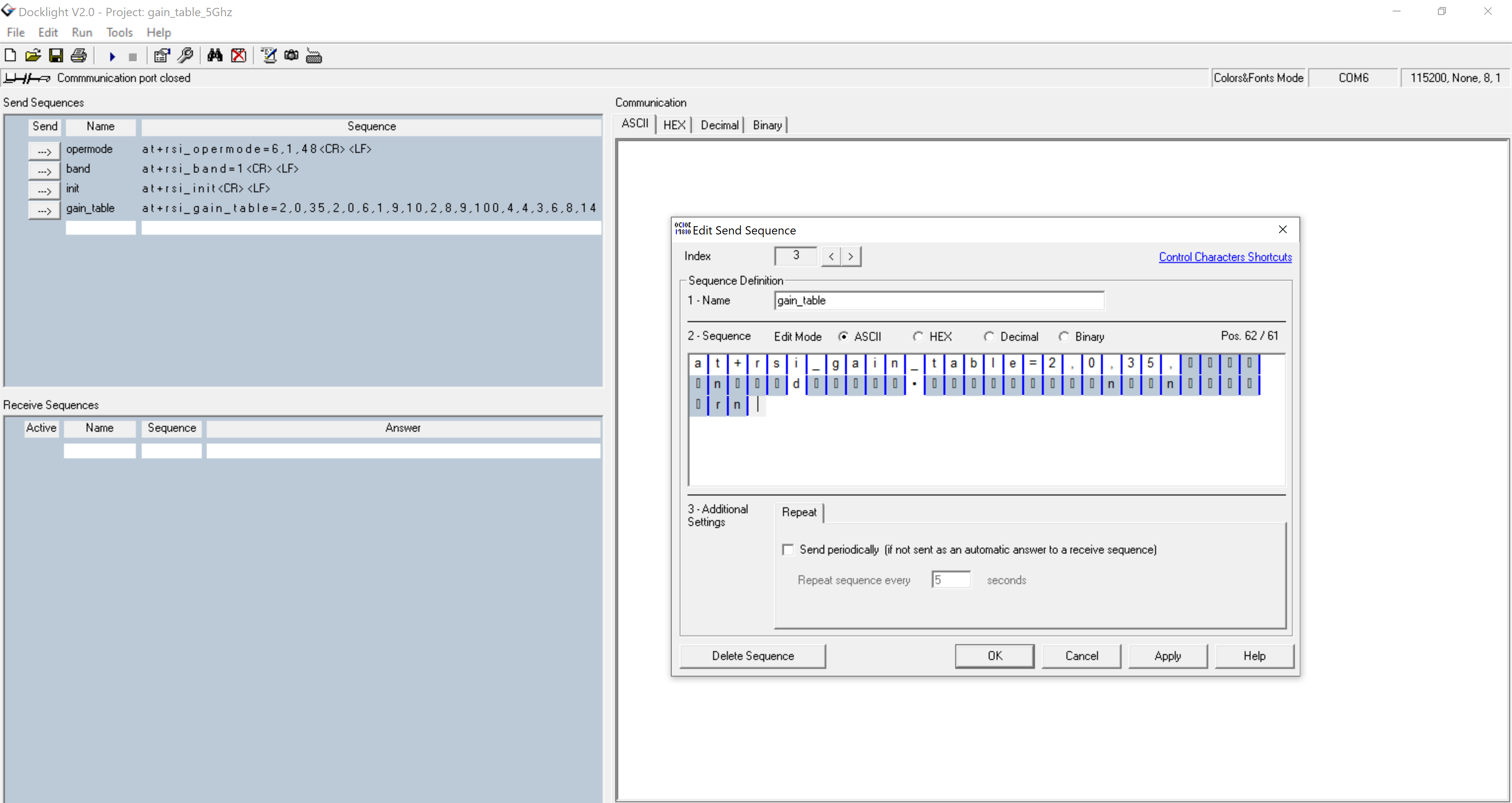 Custom user gain table preparation using AT commands with RS911x (NCP)