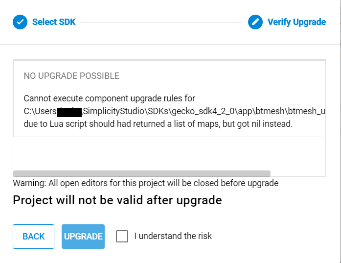 Simplicity Studio 5.6.0.0 Reports “No Upgrade Possible” for a Project