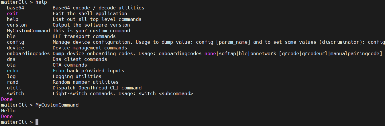 Implementing custom commands for the Matter CLI