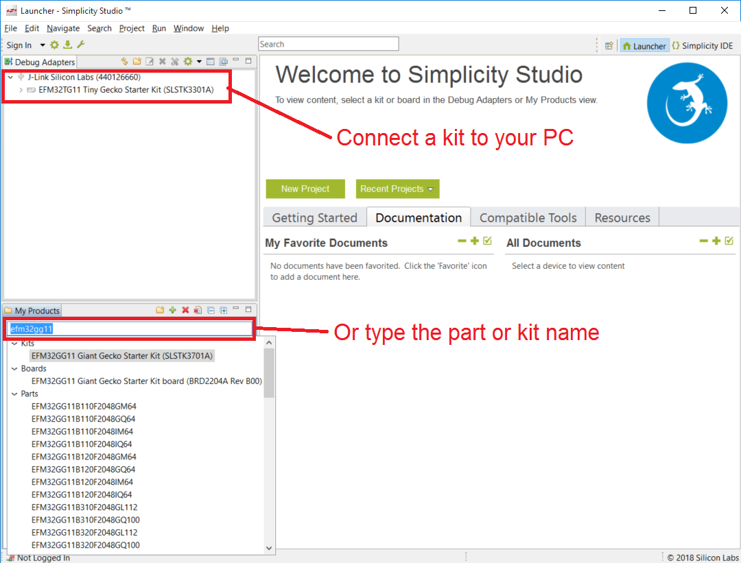 Simplicity Studio: Selecting a Part