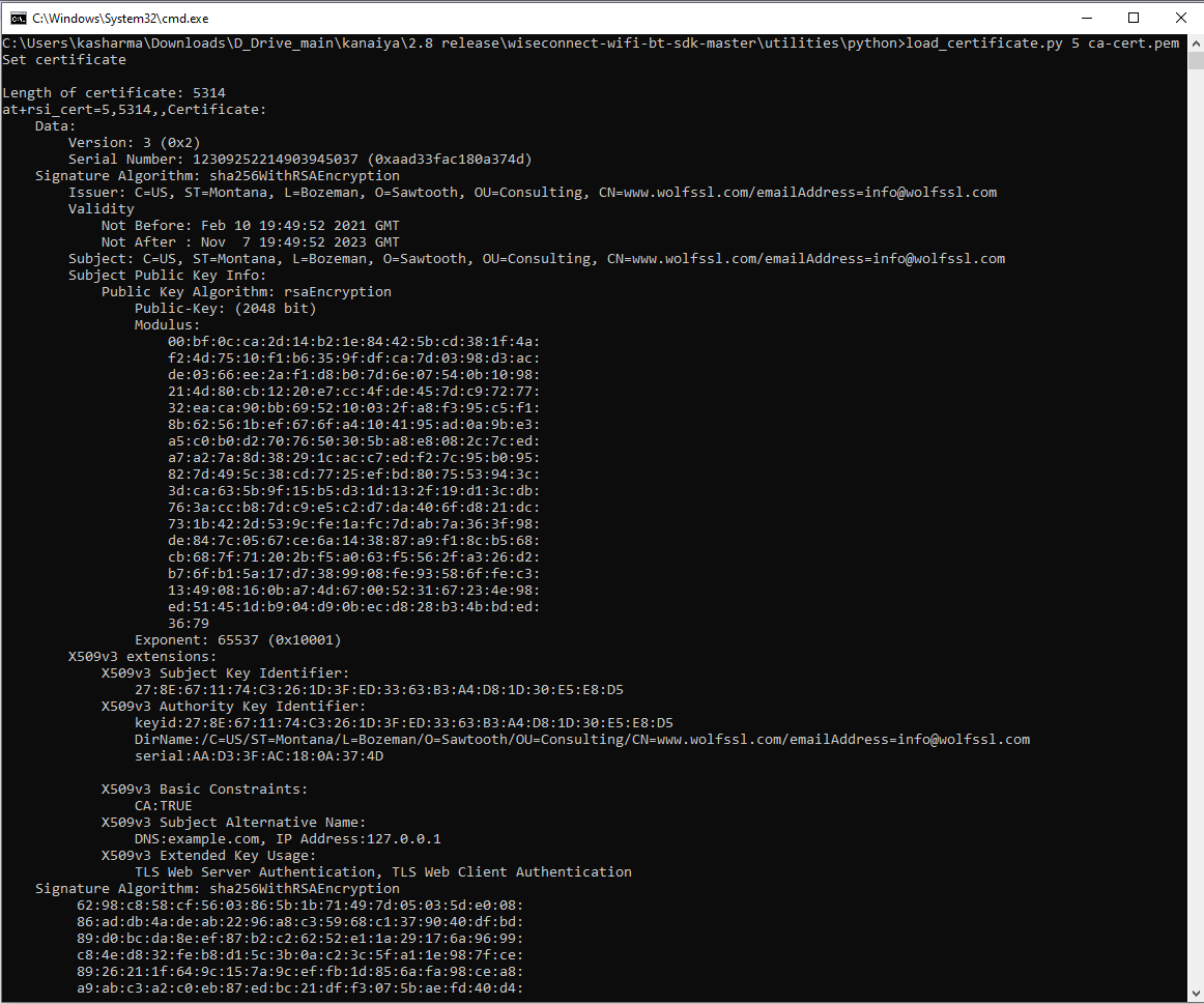 Load the certificate into RS9116 module