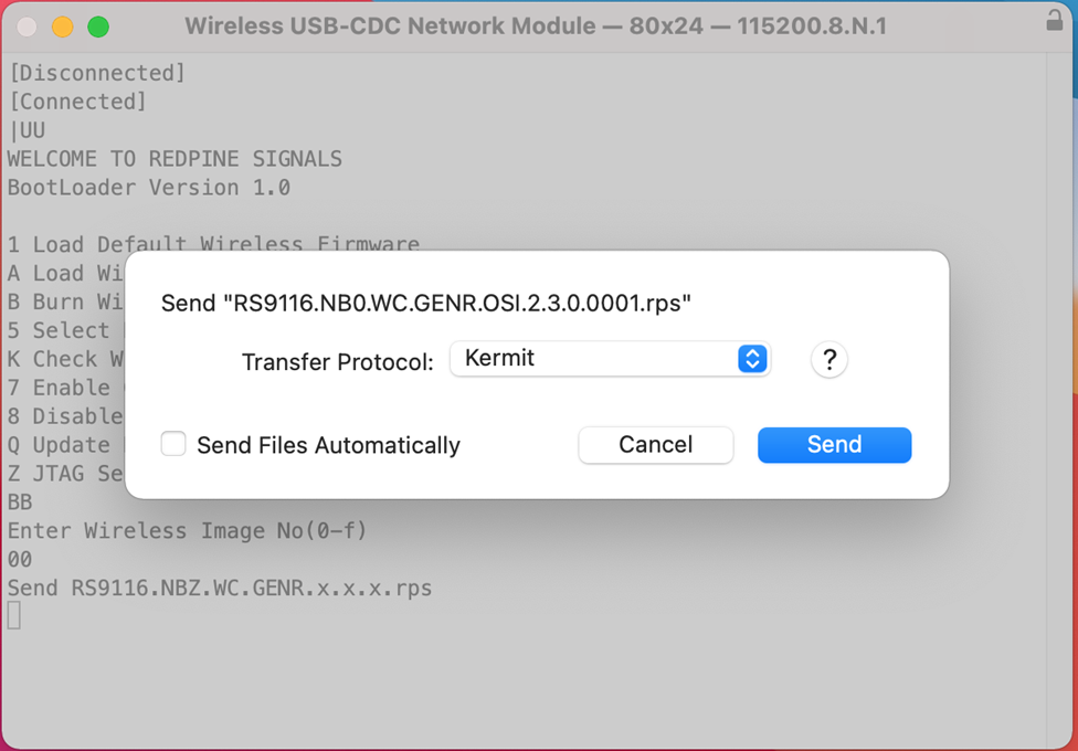 Firmware update in RS9116W