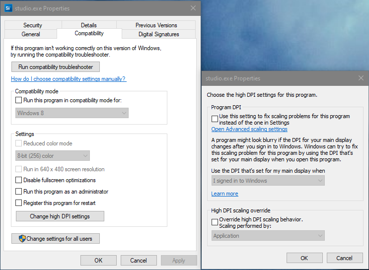 Windows 10: Adjusting Simplicity Studio 5's High DPI settings